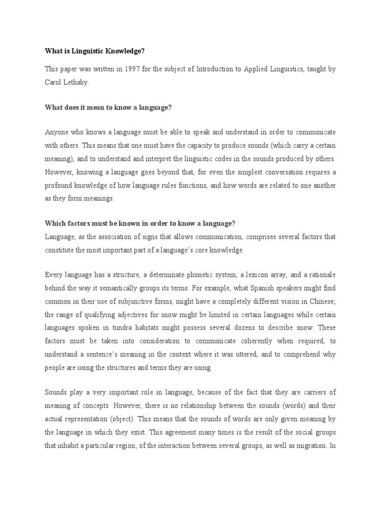 What Is Linguistic Knowledge | PDF | Word | Linguistics