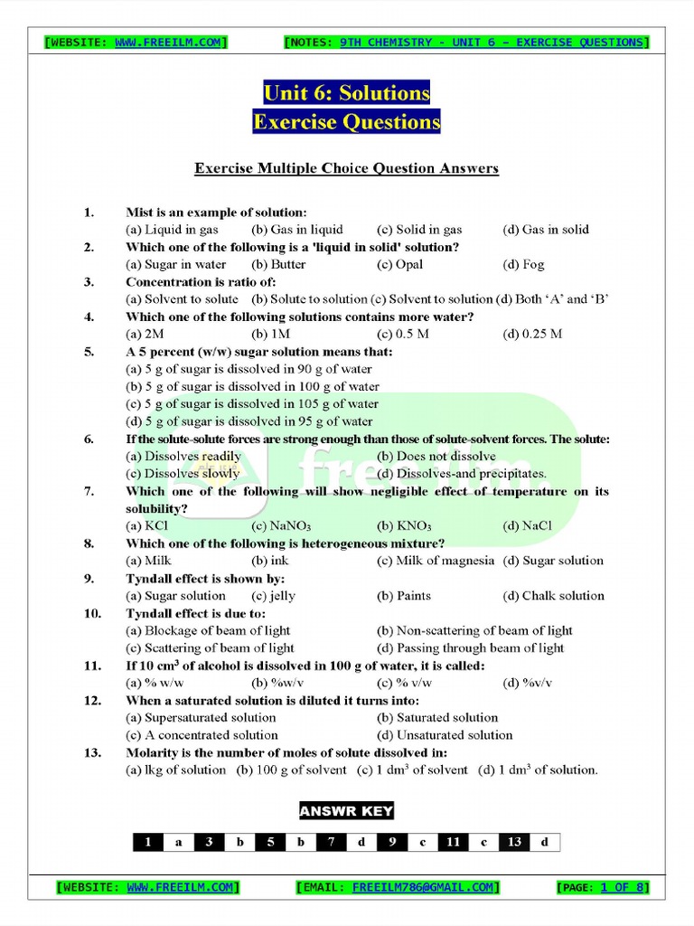 9th Chemistry Ch6 Exercise | PDF