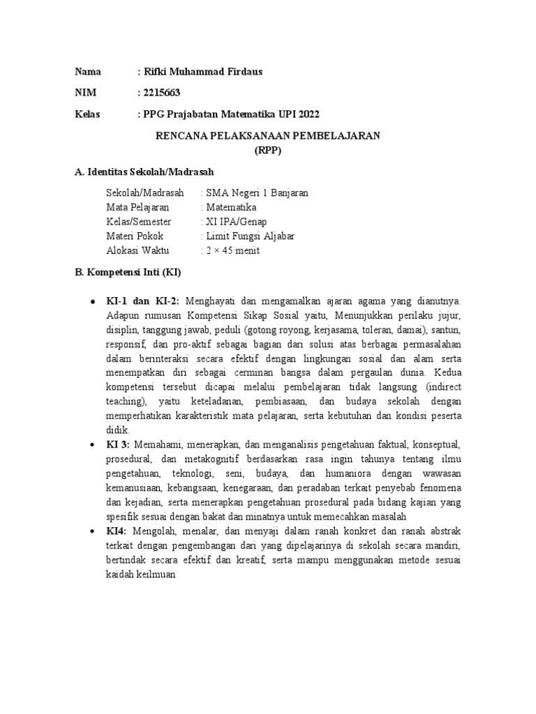 RPP Sifat-Sifat Limit | PDF