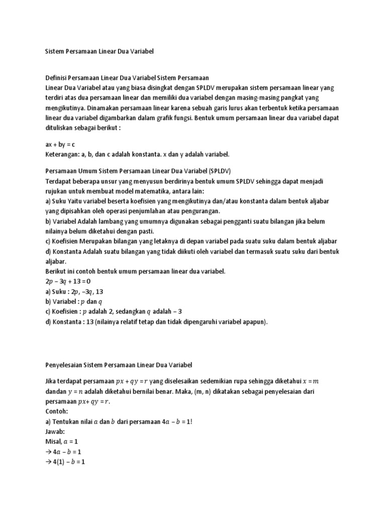 Ringkasan Bab 4 Sistem Persamaan Linear Dua Variabel Dan Sistem Pert-WPS Office | PDF