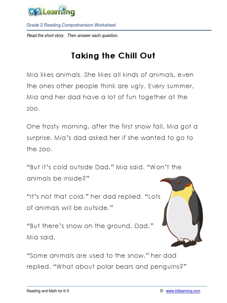 Taking The Chill Out: Grade 2 Reading Comprehension Worksheet | PDF