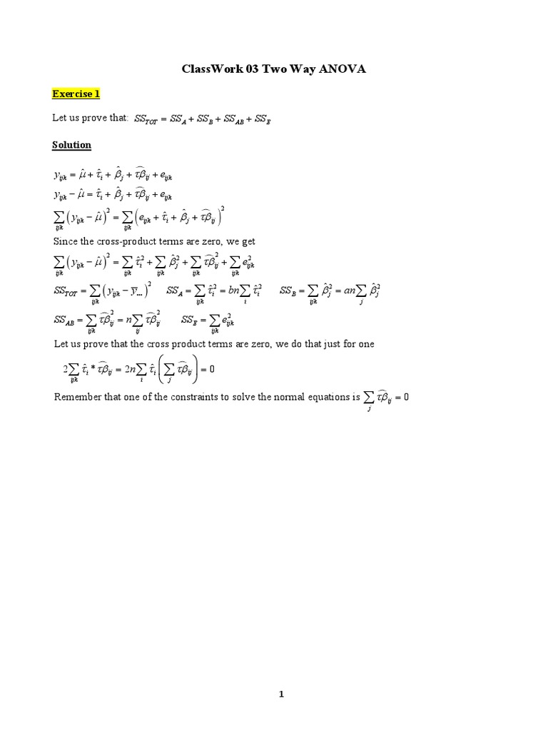 ClassWork 03 Multi Way ANOVA - Sol | PDF | Errors And Residuals | P Value