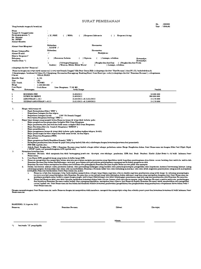 Contoh SPR Villa Paris | PDF