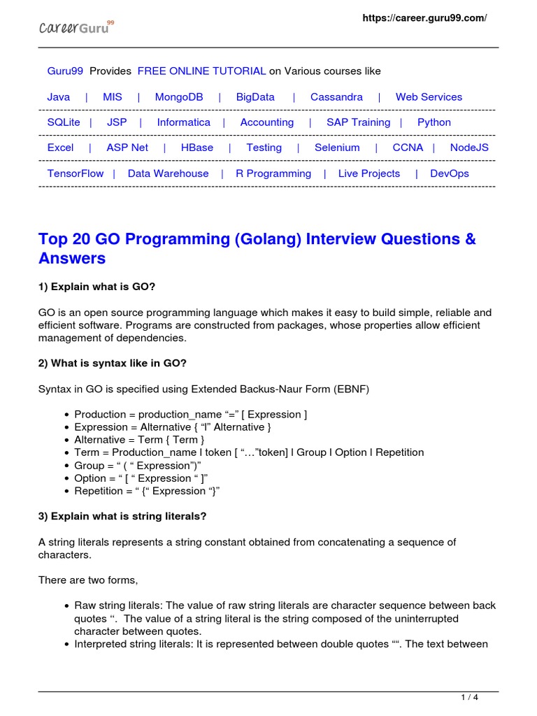 Top 20 Go Programming Interview Questions | PDF | Library (Computing ...