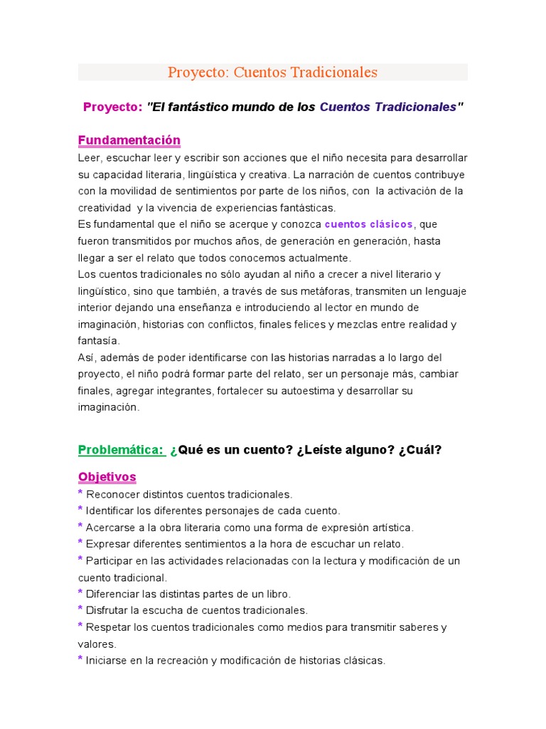 Proyecto de Cuentos Tradicionales | PDF | Cuentos | Fantasía