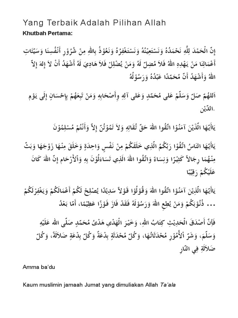 Khotbah Juma'at Yang Terbaik Adalah Pilihan Allah | PDF