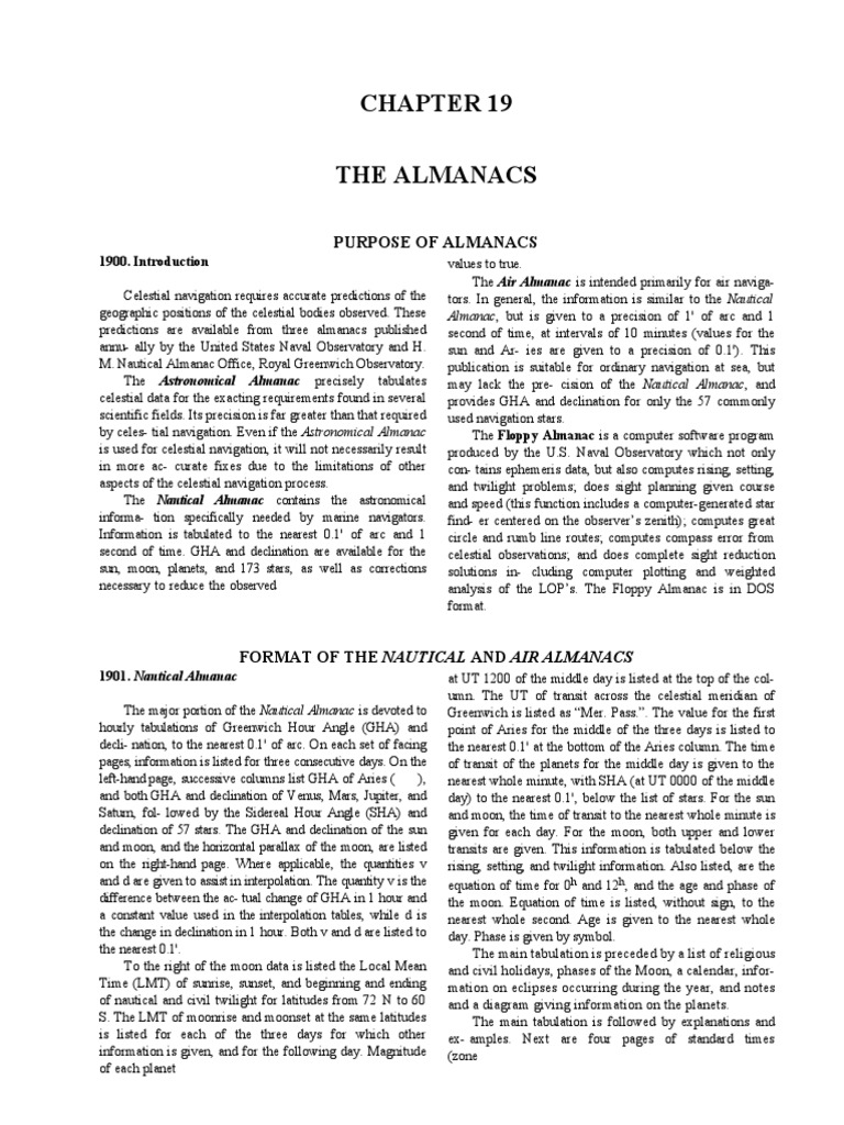 An Overview of Almanacs for Celestial Navigation: Purposes, Formats ...