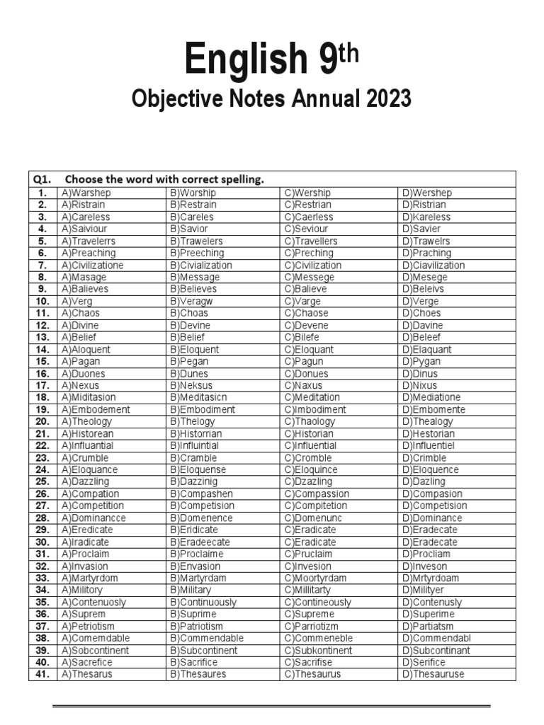 9th Grade English Spelling Quiz 2023 | PDF | Humility | Hospice