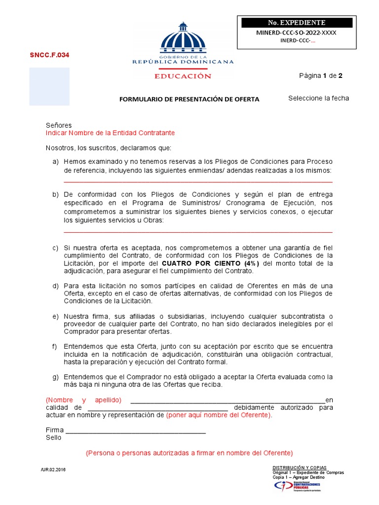 Formulario de Presentación de Oferta: SNCC.F.034 | PDF | Business