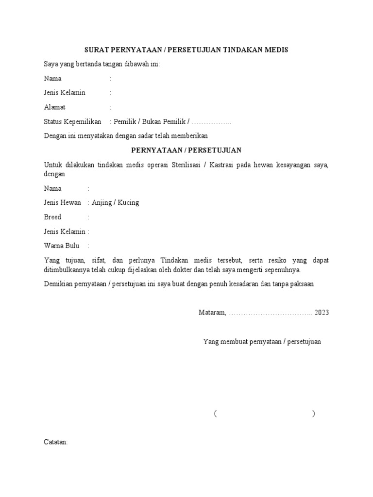 Surat Pernyataan Operasi | PDF