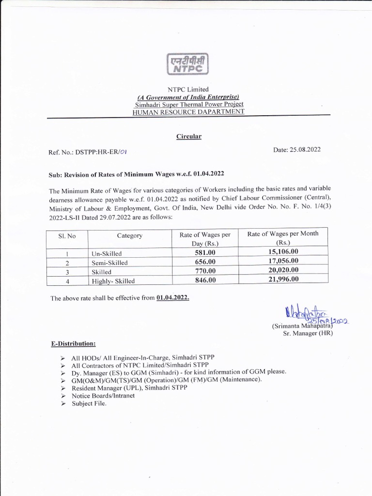 07 - CIRCULAR MINIMUM WAGES 01.04.2022 - Revised | PDF