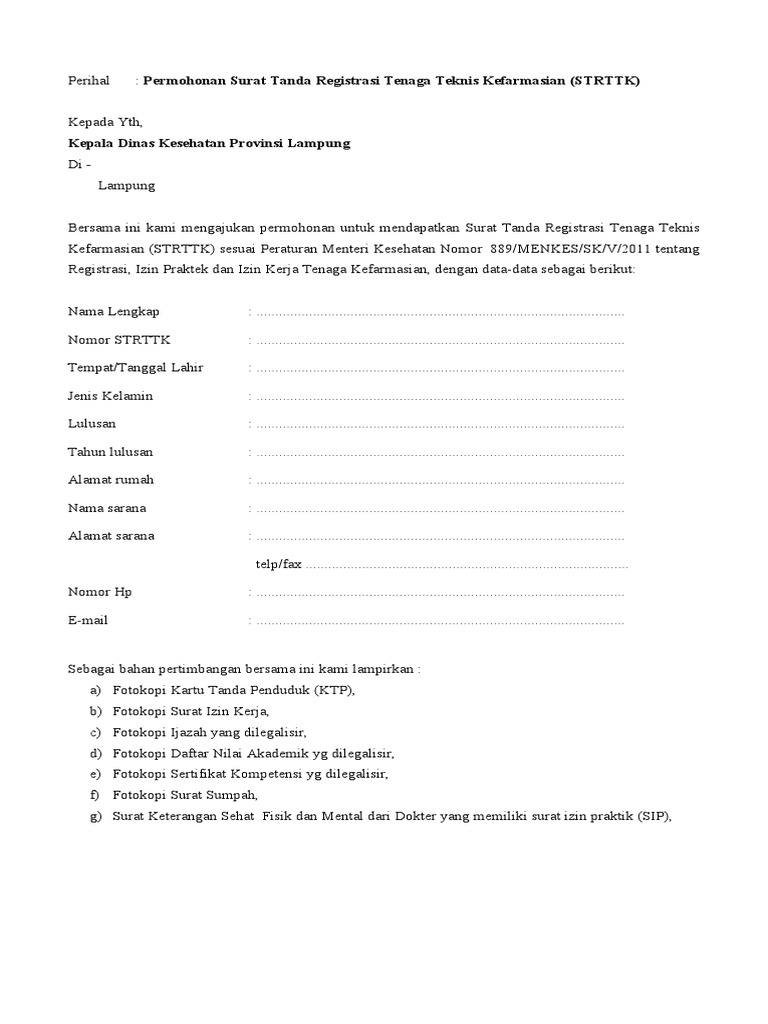 Formulir 4 STRTTK Ke Dinkes-1 | PDF | Karier & Perkembangan