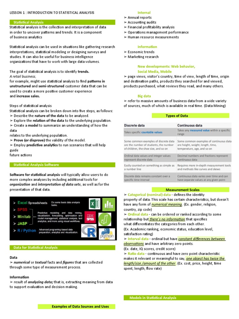 Notes - Lesson 1 | PDF | Data Analysis | Level Of Measurement