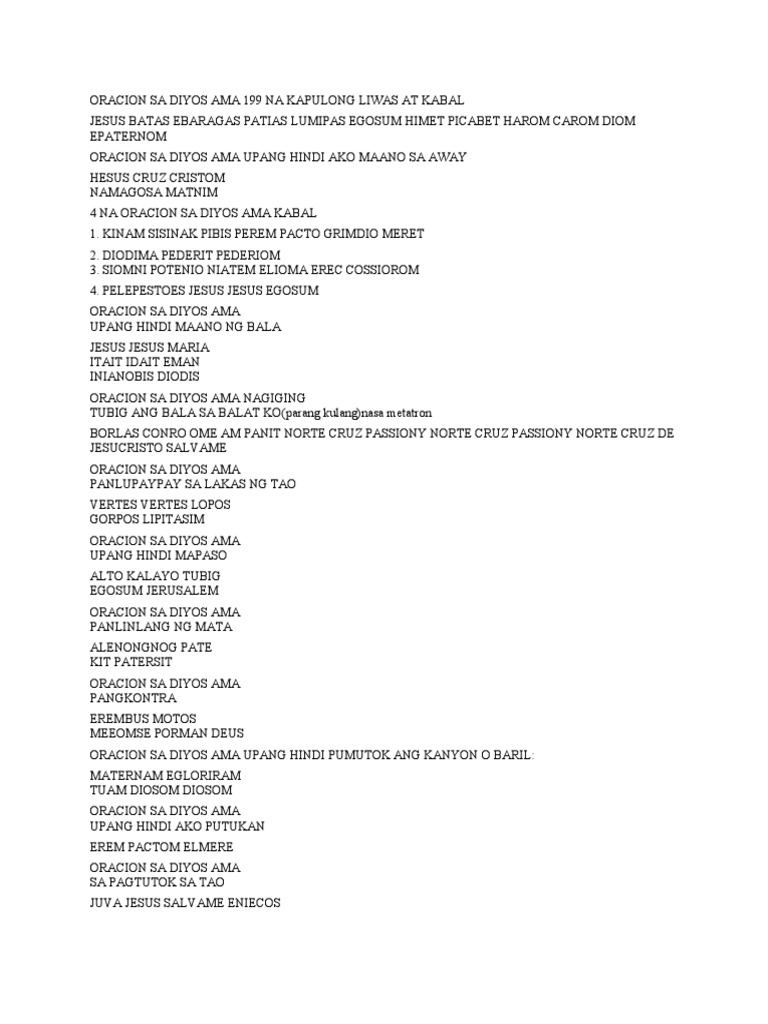 Oracion Sa Diyos Ama 199 Na Kapulong Liwas at Kabal | PDF