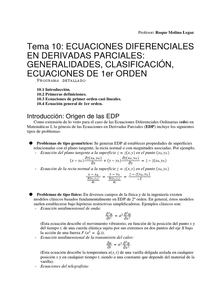 Tema - Introduccion EDP | PDF | Ecuación diferencial parcial | Ecuaciones