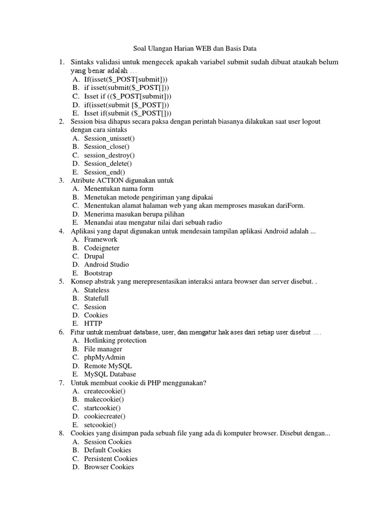 Soal Ulangan Harian WEB dan Basis Data | PDF | Teknologi & Rekayasa