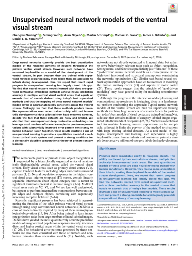 3-Unsupervised Neural Network Models of The Ventral Visual Stream | PDF | Visual Cortex | Deep ...