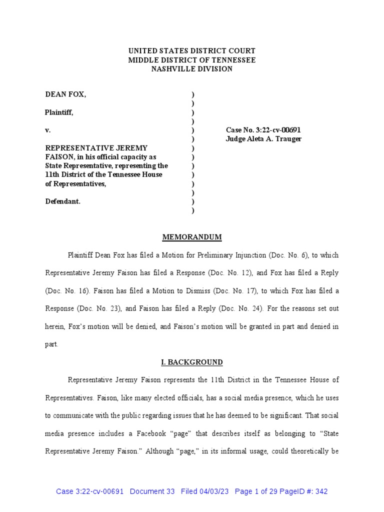 First Amendment Case: Fox v. Faison | PDF | Ashcroft V. Iqbal | Complaint