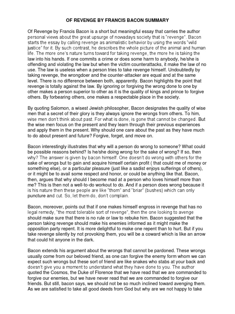 Of Revenge by Francis Bacon | PDF | Revenge | Social Institutions