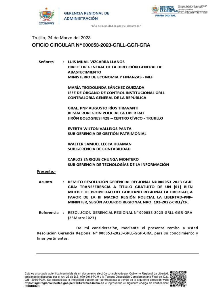 Oficio Circular-000053-2023-Ggr-Gra | PDF