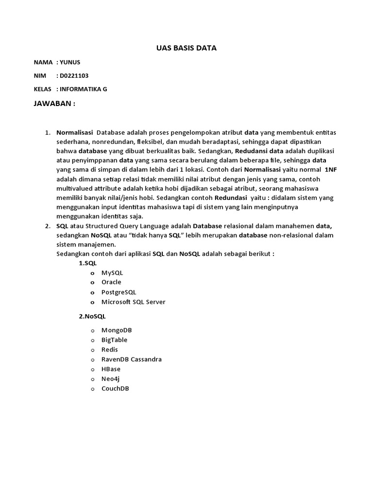 Yunus D0221103 G Uas Basis Data | PDF