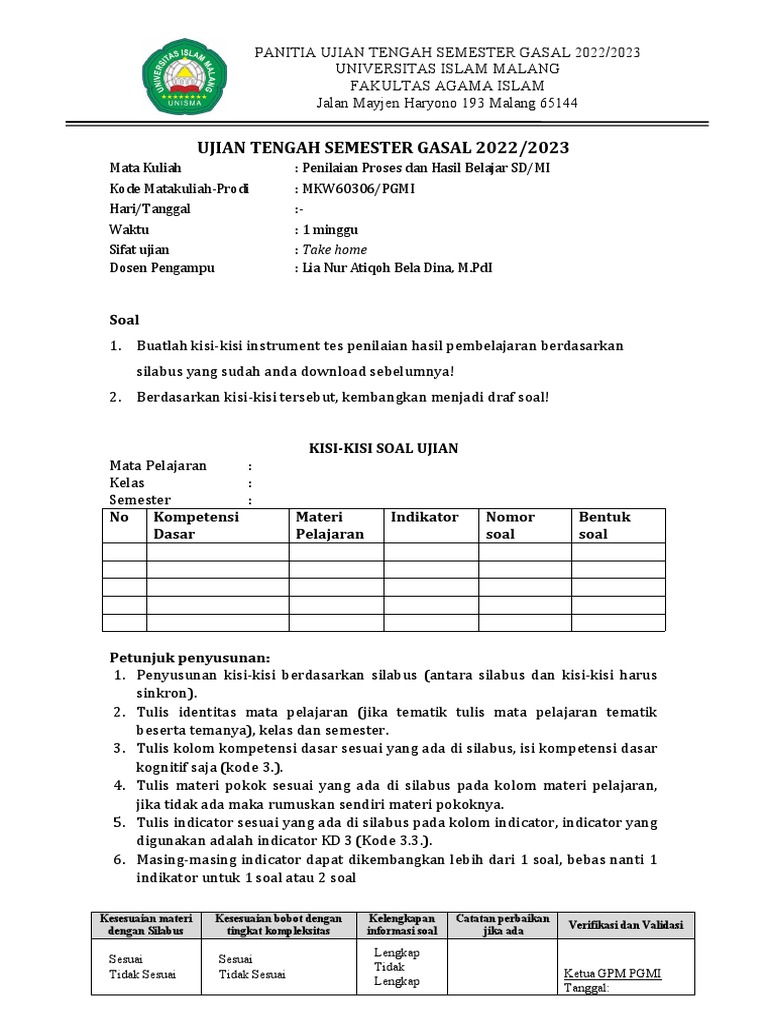 UTS Penilaian SDMI | PDF