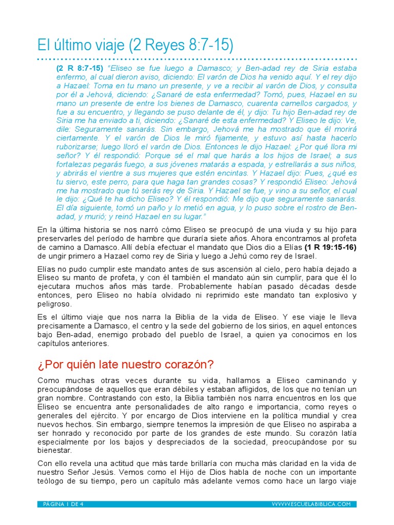 El Último Viaje (2 Reyes 8 - 7-15) | Descargar gratis PDF | Jesús