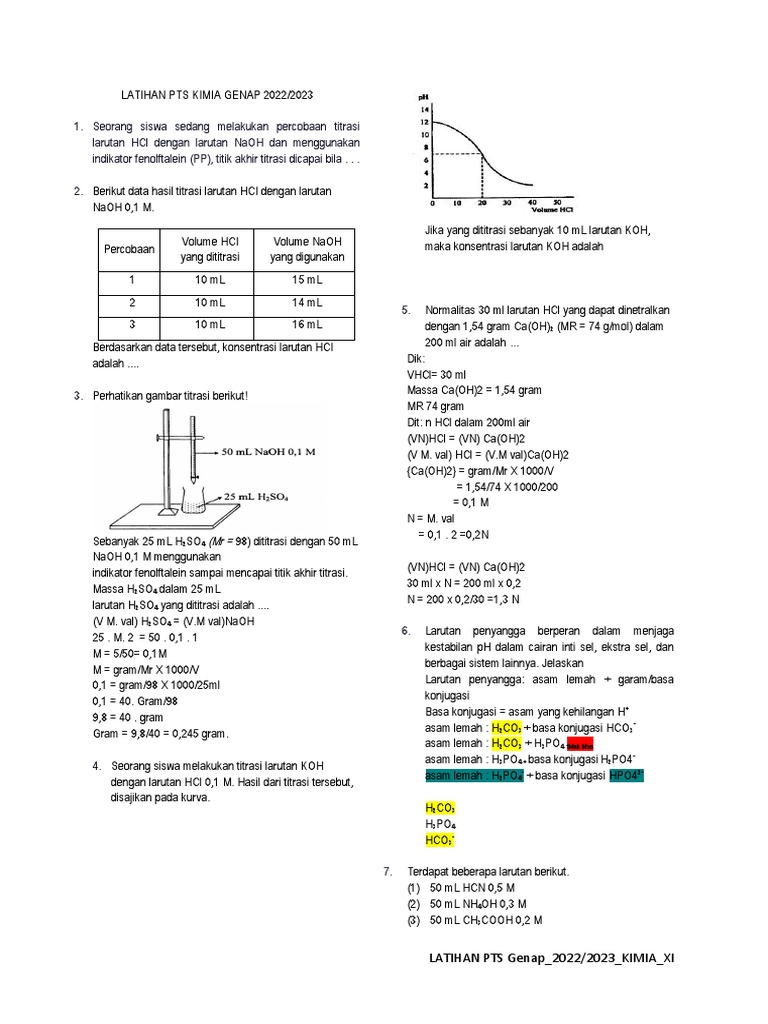 Latihan PTS Genap 2223 - KIMIA | PDF