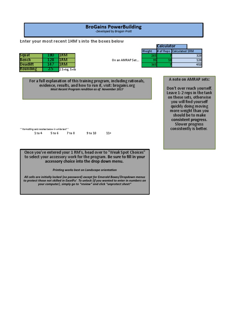 Brogains Powerbuilding: Enter Your Most Recent 1Rm'S Into The Boxes ...