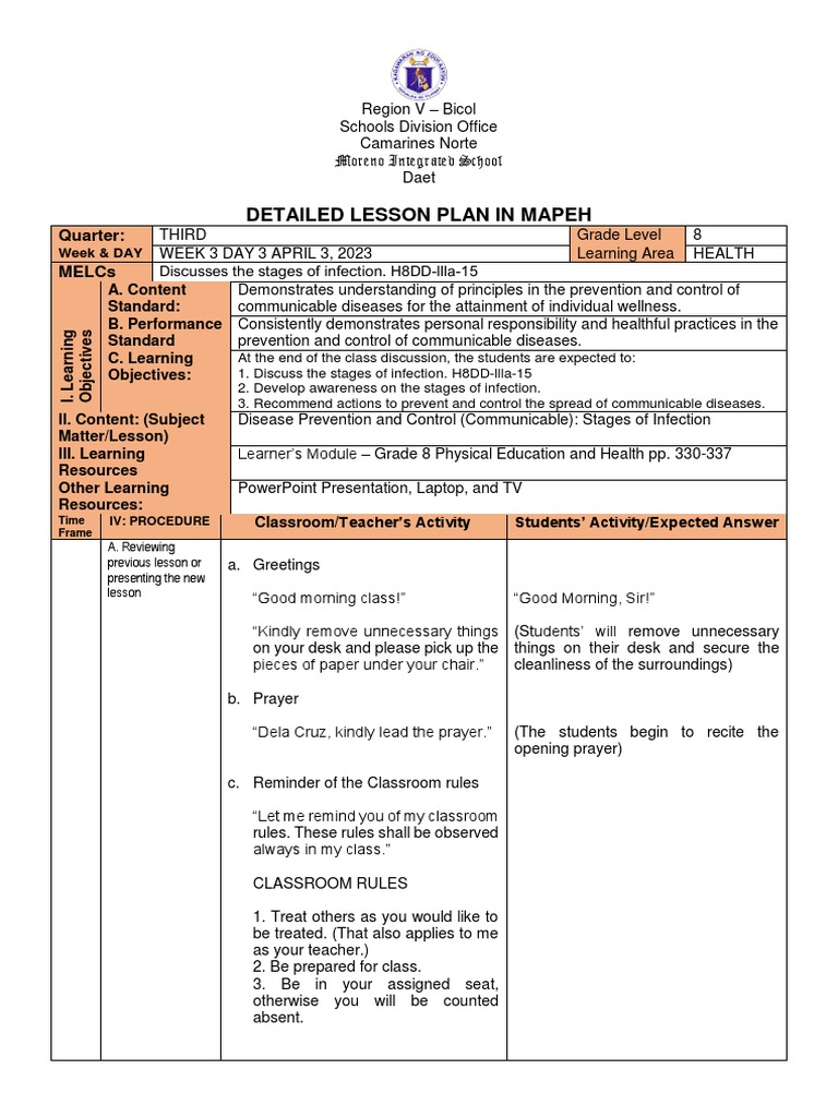 Stages of Infection Lesson Plan | PDF | Infection | Common Cold