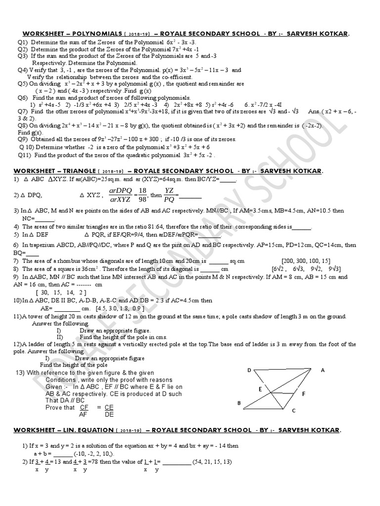 Worksheet - Poly-Le - Tri | PDF | Equations | Numbers