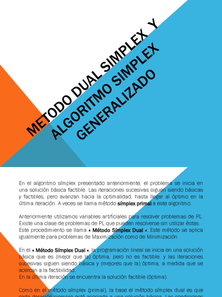 Método Dual Simplex y Algoritmo Simplex Generalizado | PDF | Lógica ...