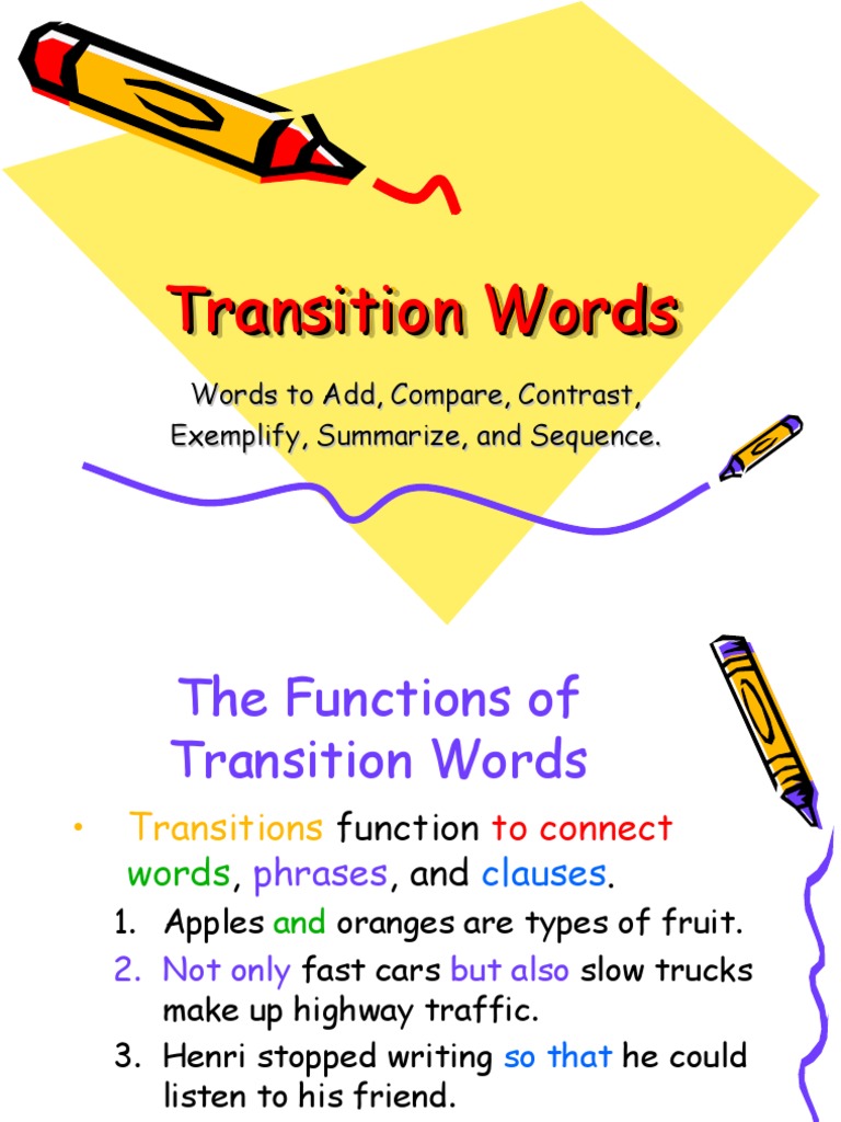 Chart For Writing Transition Words