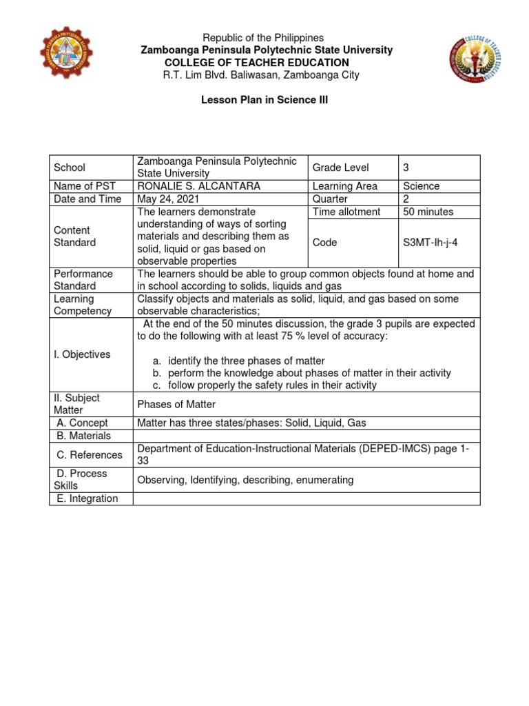 5 Es Lesson Plan | PDF | Phase (Matter) | Liquids