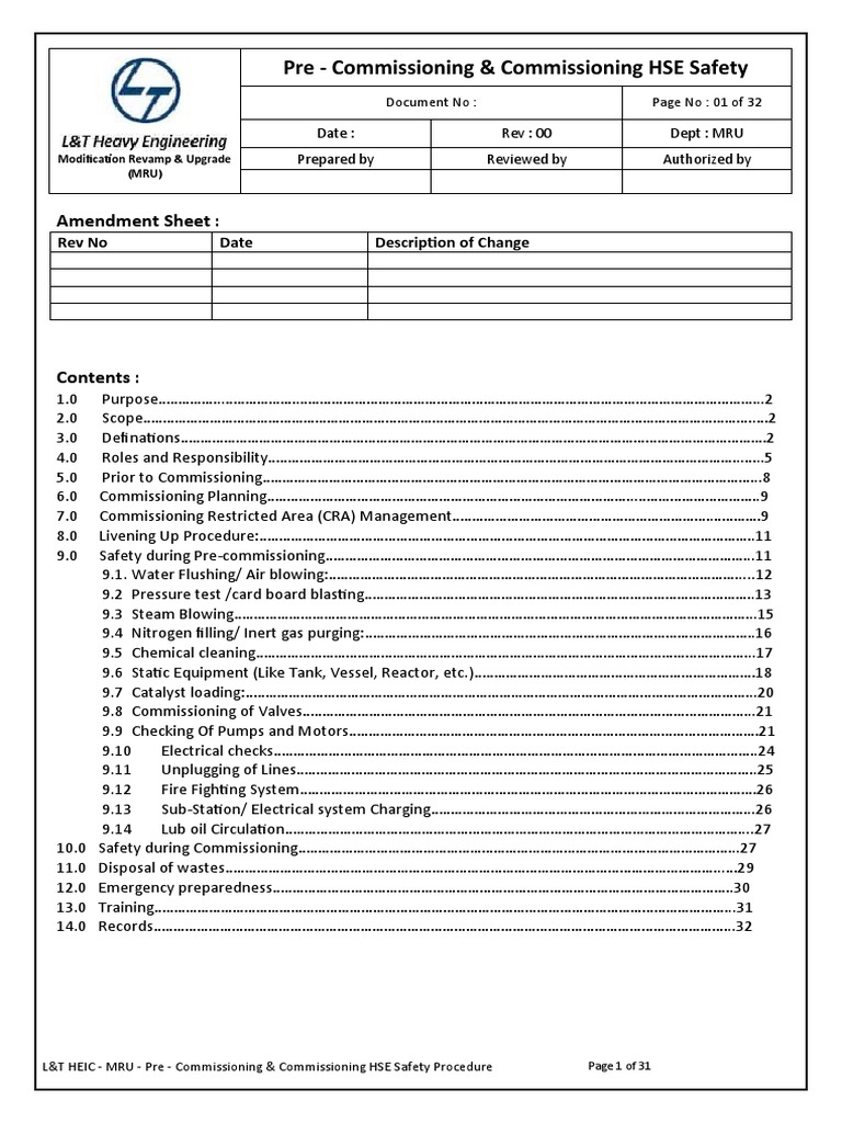 10 Precommissioning & Commissioning HSE Procedure 10 | PDF | Personal ...