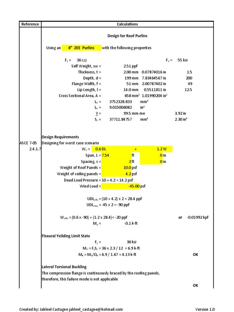 Roof Purlin Design Calculations | PDF | Structural Engineering ...