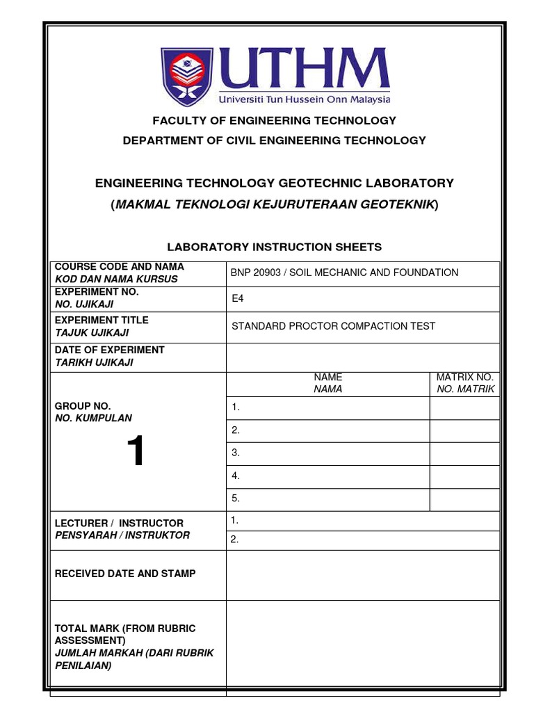 EXP4 - Standard Proctor Compaction Test (v3) | PDF | Soil | Soil Science