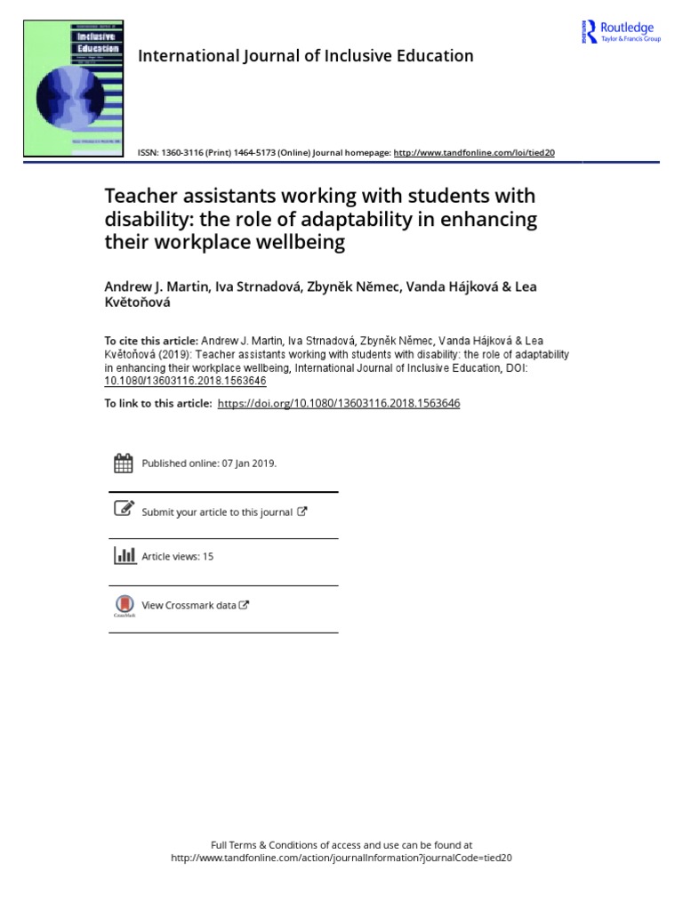 Teacher Assistants Working With Students With Disability: The Role of ...