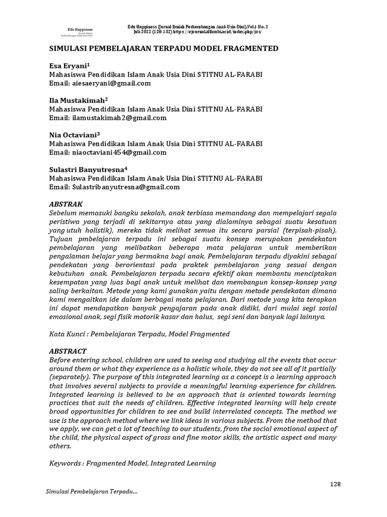 Implementasi Model Fragmented di PAUD | PDF