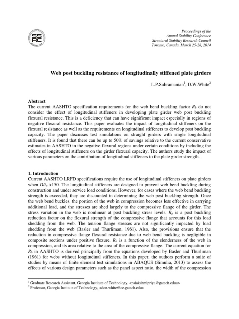 Assessing The Impact Of Longitudinal Stiffeners On Plate Girder Web Post Buckling Resistance