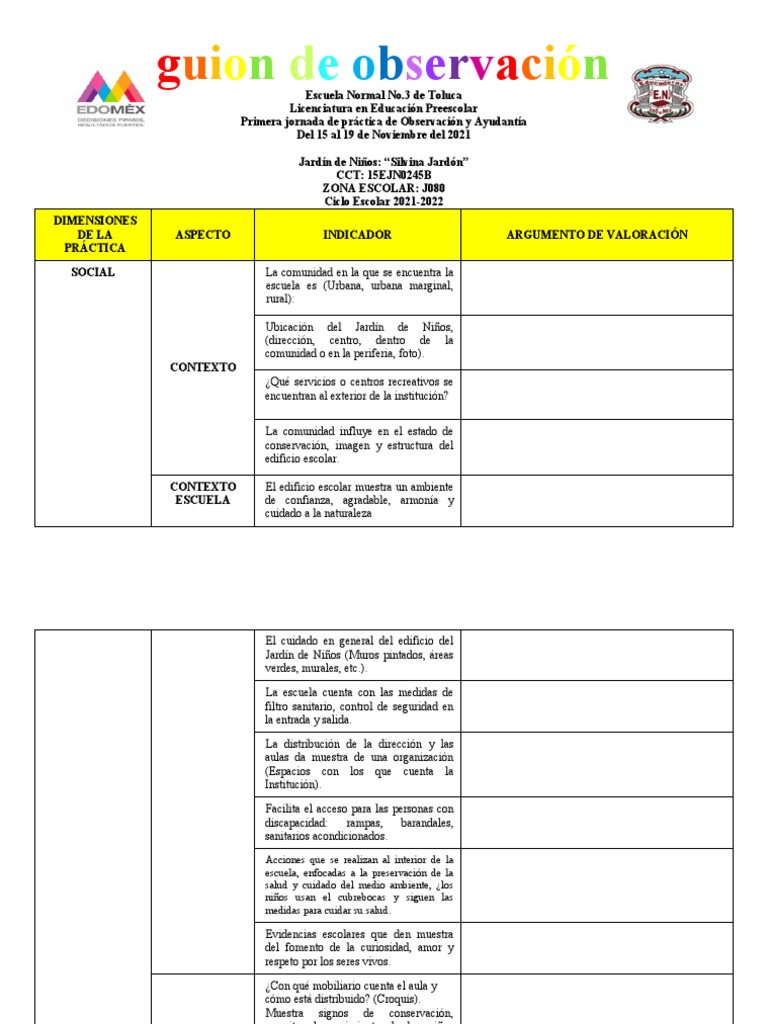 Guión de Observación | PDF | Aprendizaje | Salón de clases Guión de Observación | PDF | Aprendizaje | Salón de clases