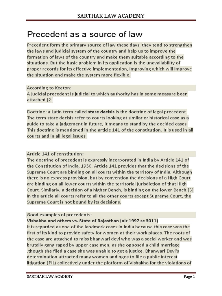 Precedent as a Source of Law | PDF | Precedent | Obiter Dictum