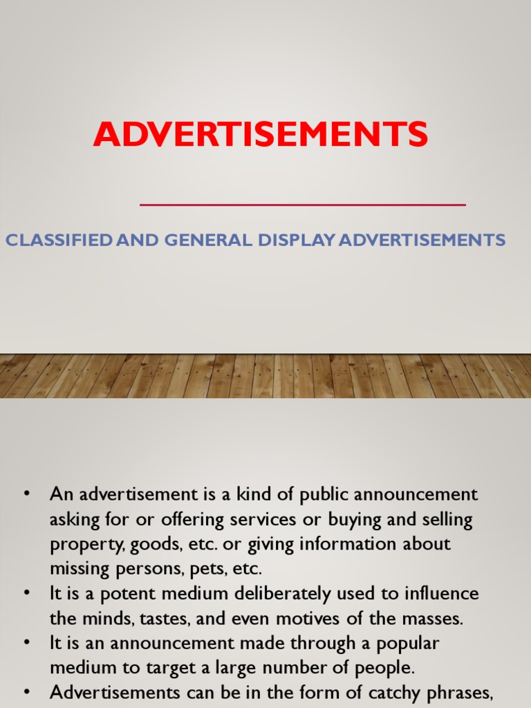 Advertisements: Classified and General Display Advertisements | PDF ...