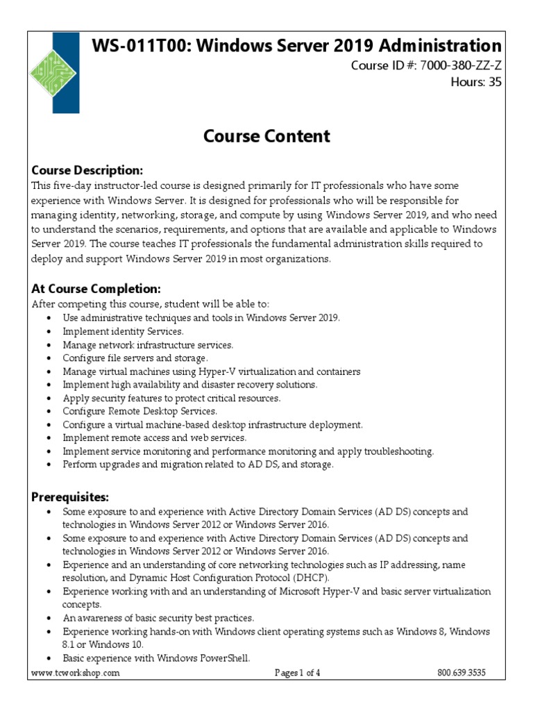 Windows Server 2019 Admin Course Overview | PDF | Hyper V | Microsoft ...