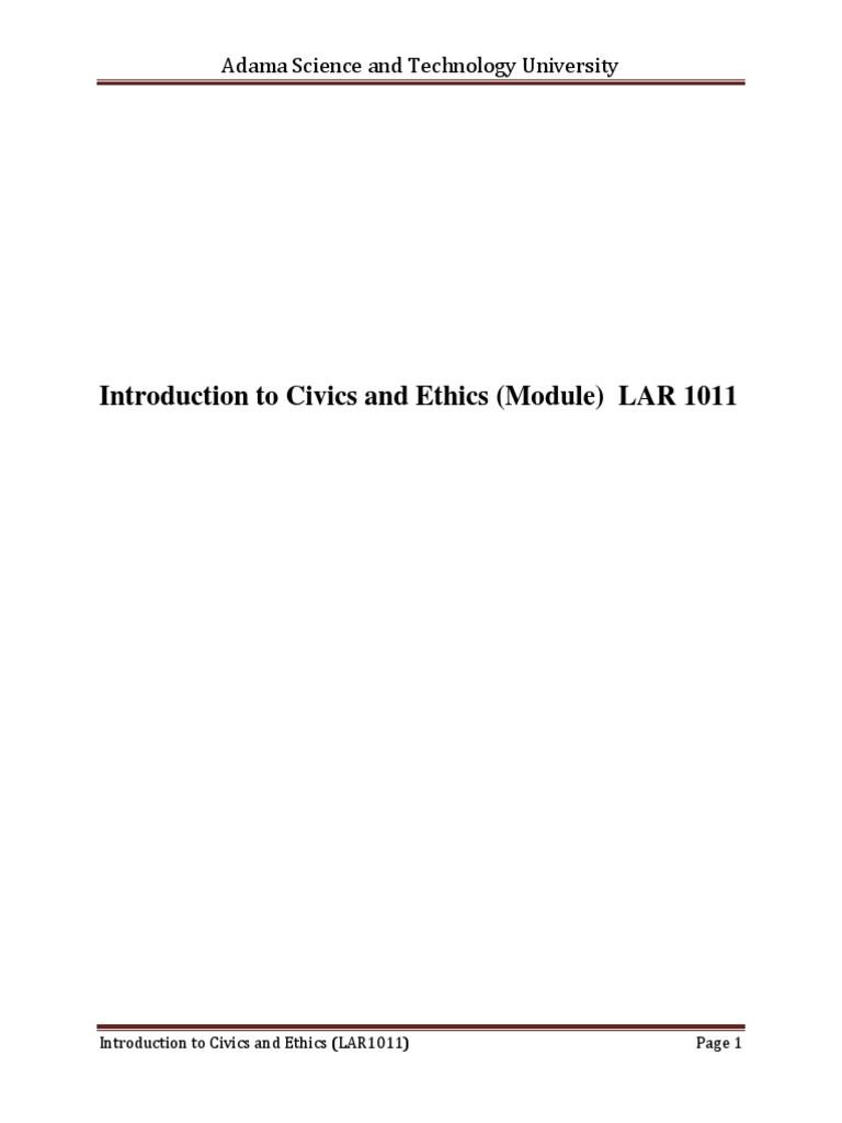 Introduction To Civics and Ethics (Module) LAR 1011: Adama Science and ...
