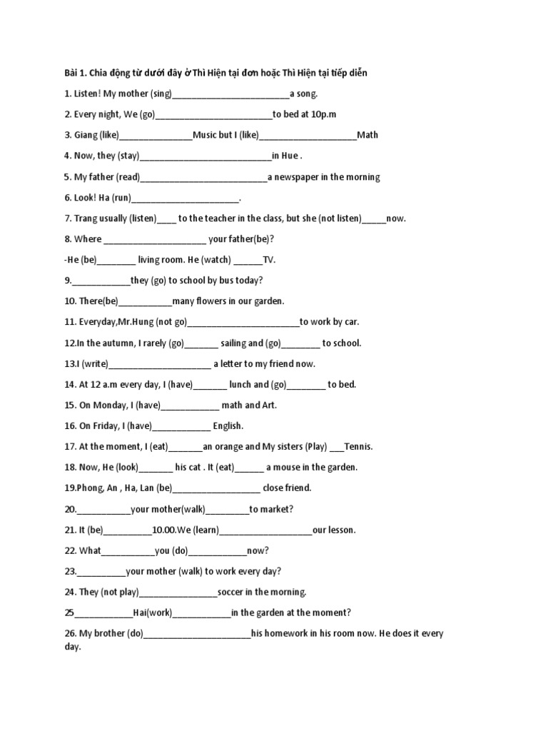 BT Thì HTĐ Và HTTD | PDF