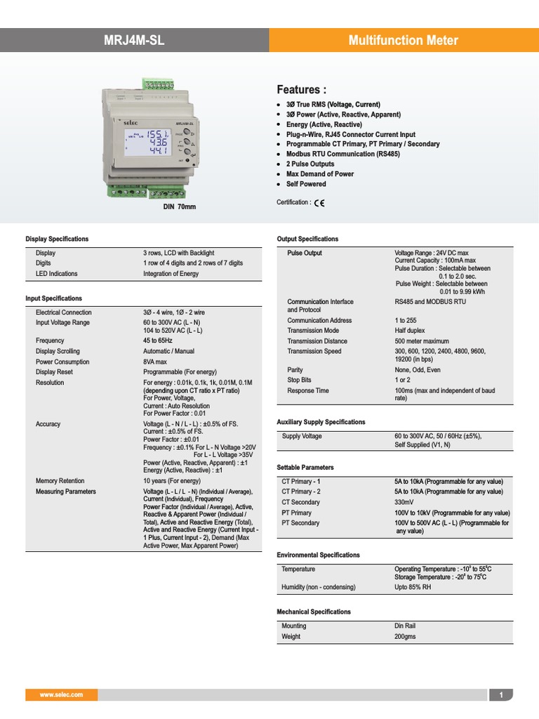 Multifunction Meter Mrj4M-Sl: Features | PDF | Bit Rate | Electric ...