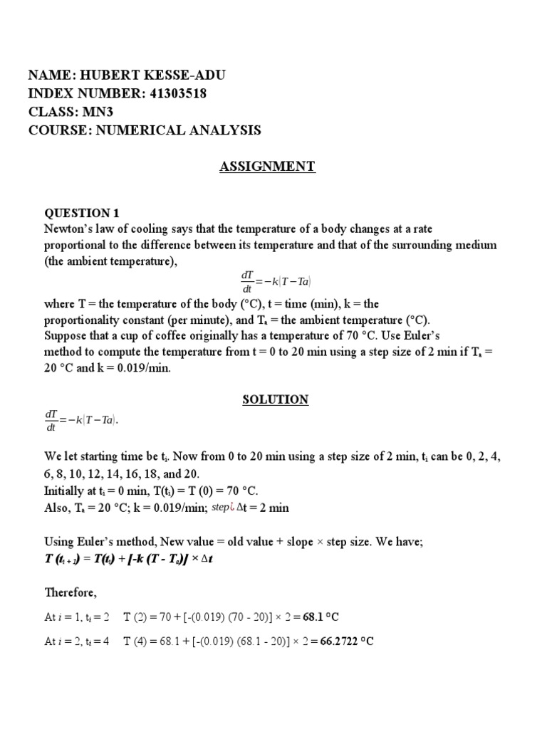 Assignment 1 - Suggested Answers 1.0 Numerical Analysis | PDF | Finite Difference | Applied ...