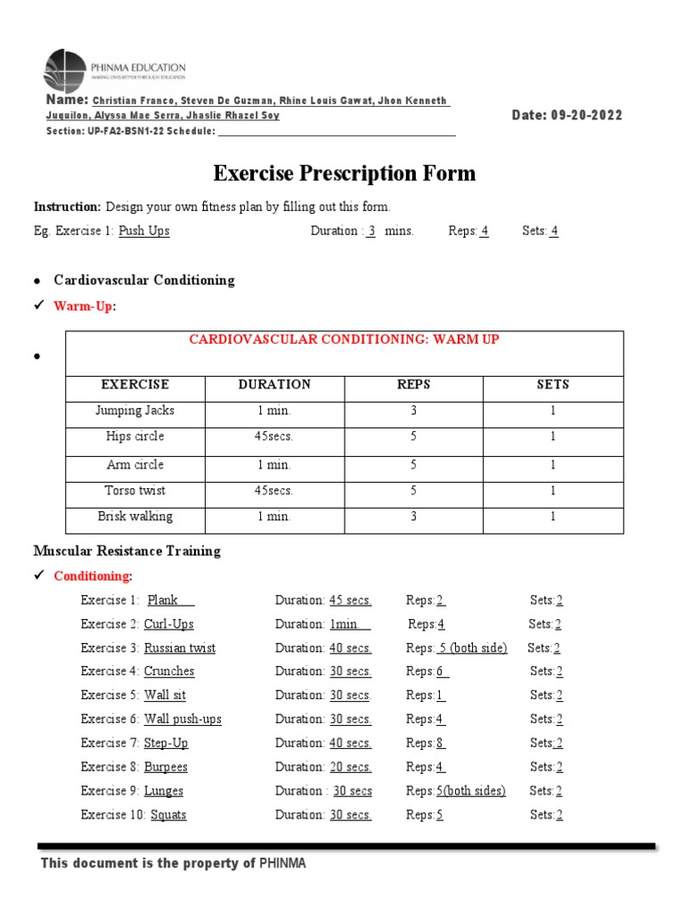 Module 3 - Exercise Prescription Sample 1 | PDF | Strength Training ...