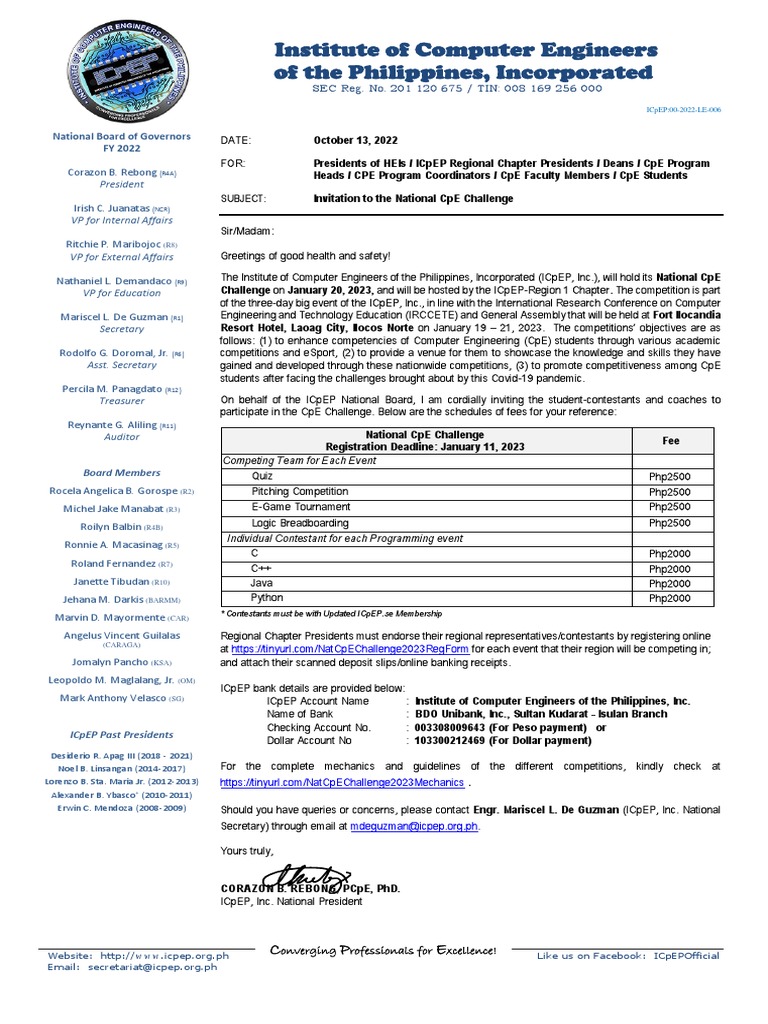 ICpEP-National-CpE-Challenge-2023-Invitation_2 | PDF | Financial Services | Banking